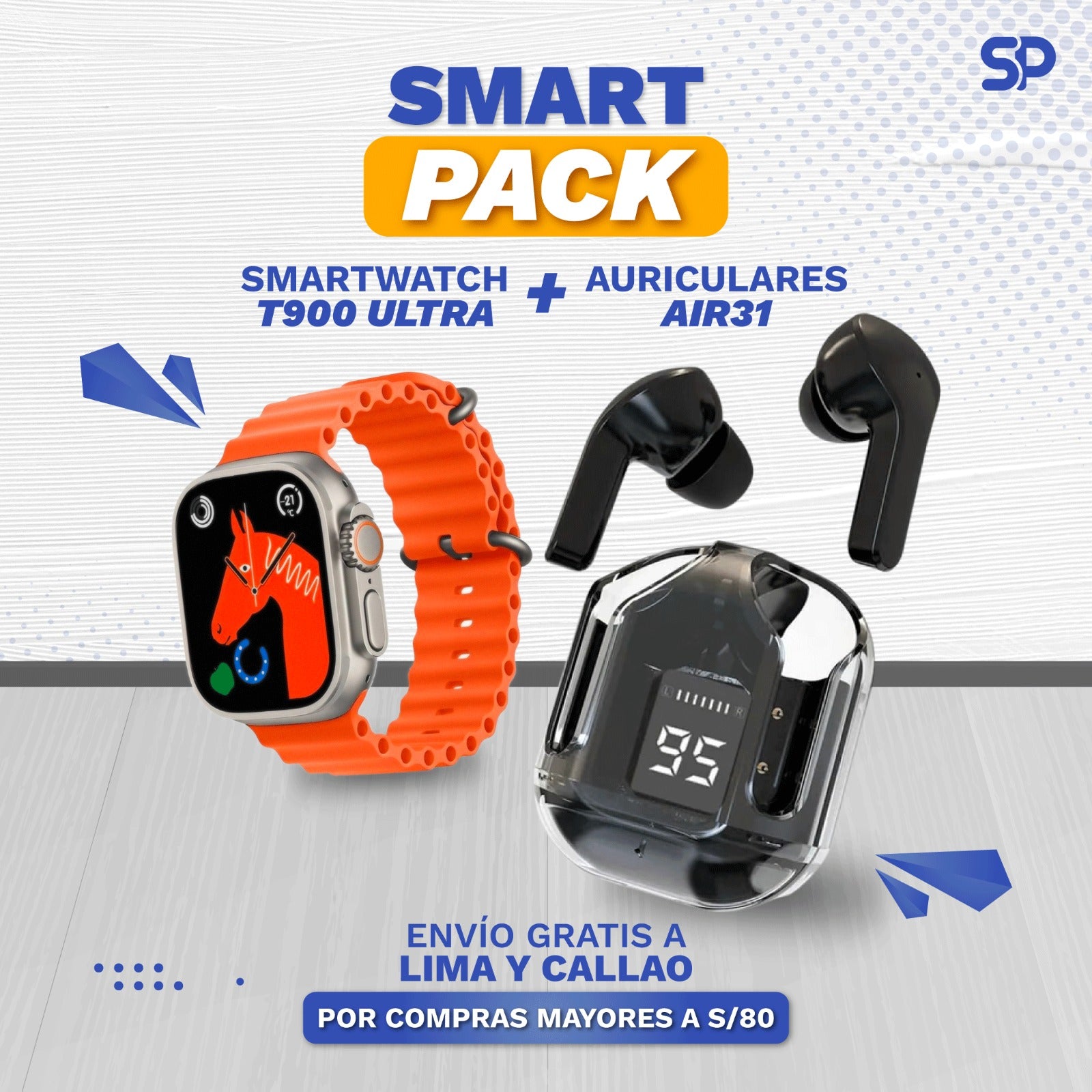 Smart Pack: Smartwatch T900 + Auriculares Air31 – Smart Place